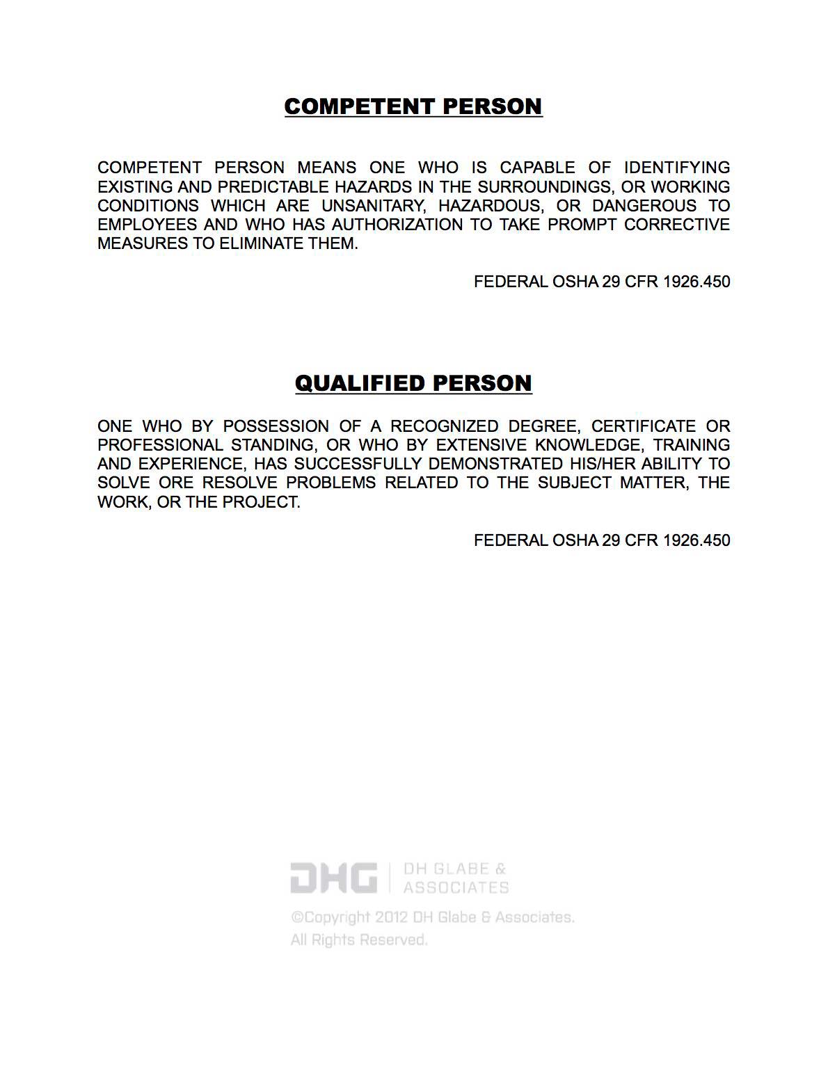 Competent Versus Qualified Person Definition | DH Glabe & Associates