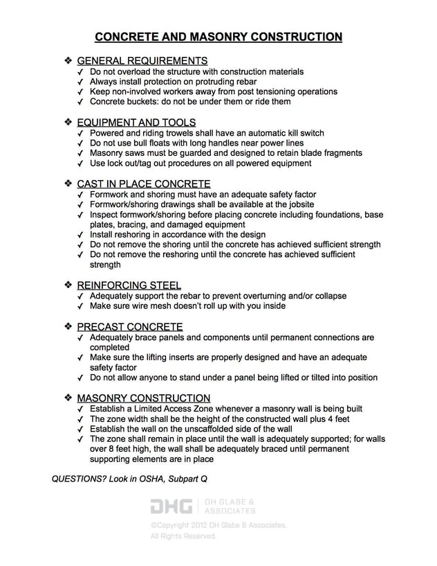 Concrete Masonry Basic Safety Information | DH Glabe & Associates